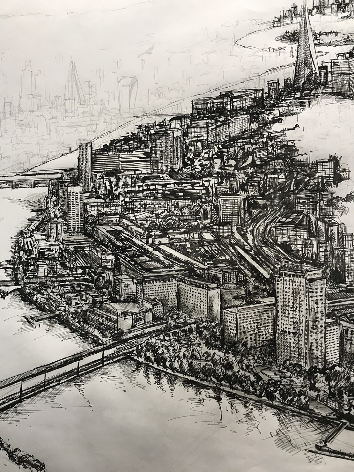 London, Pen & Ink Panoramic Drawing – Ewen Macaulay