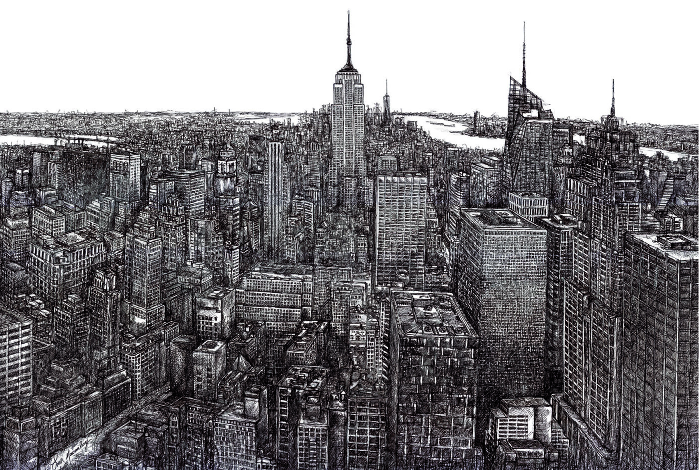 Panoramic drawing of Manhattan, NYC – Ewen Macaulay