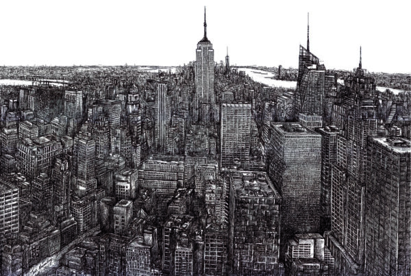 Panoramic drawing of Manhattan, NYC – Ewen Macaulay